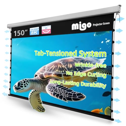 MIGO 150 Inch Pull Down Projector Screen, Electric Tab-Tension Grey ...